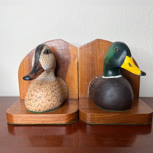 Other | Vintage Duck Bookends Green Felt Base Wood Base Signed By Cj ...